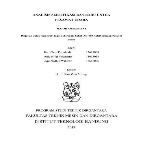 Analisis Sertifikasi Ban Baru untuk Pesawat Udara - Major Assignment Ae4060 Kelaikudaraan ...