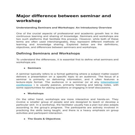 What Sets Seminars Apart from Workshops? | PDF