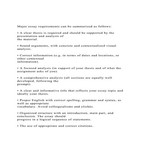 Major essay requirements can be summarized as follows • A.docx ...