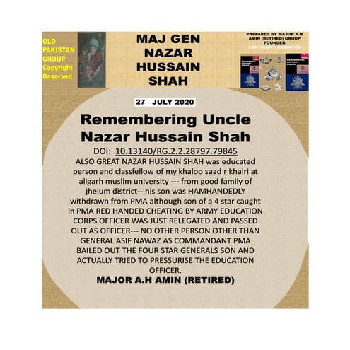 Major General Nazar Hussain Shah-This scribes fathers chief and a very ...