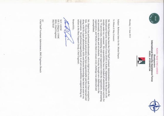 Major Jack G Wheeldon Iii Letter Of Reference | PDF