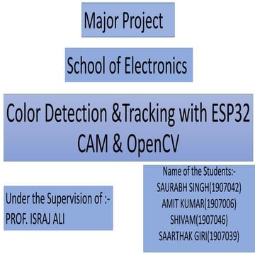Color detection and tracking with ESP32 Cam and OpenCv MAJOR PROJECT-1 ppt _Group 20 (1).pptx ...