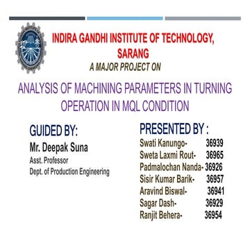 Analysis Of Machining Parameters Using Mql Condition Ppt