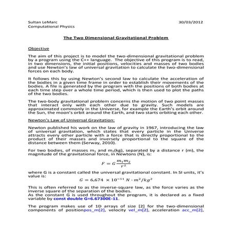Computational Physics - modelling the two-dimensional gravitational ...