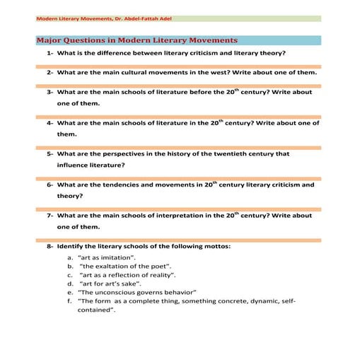 Major questions in modern literary movements | PDF