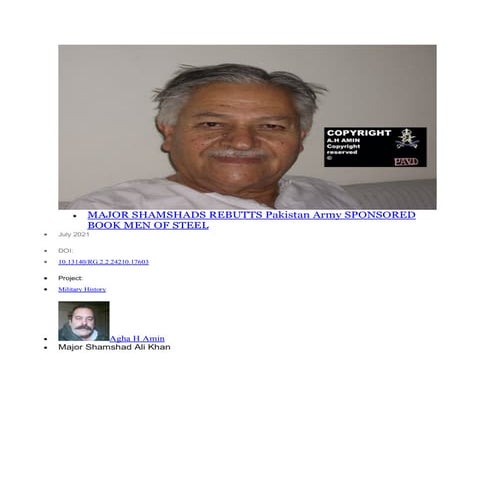 MAJOR SHAMSHADS REBUTTS Pakistan Army SPONSORED BOOK MEN OF STEEL | PDF