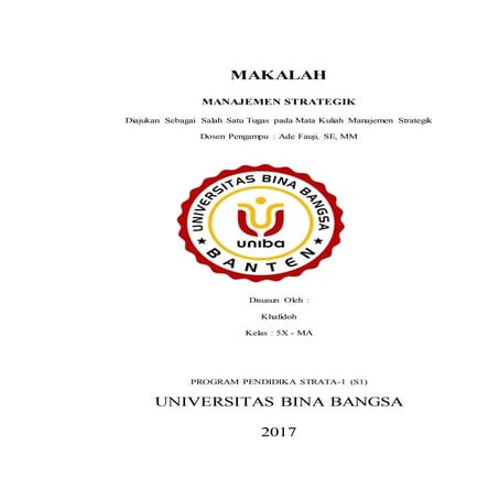 Khafidoh.11150372 - Makalah Manajemen Strategik (UTS) | DOCX