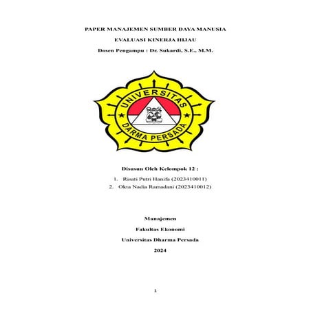 Paper Manajemen Sumber Daya Manusia (MSDM) EVALUASI KINERJA HIJAU | PDF