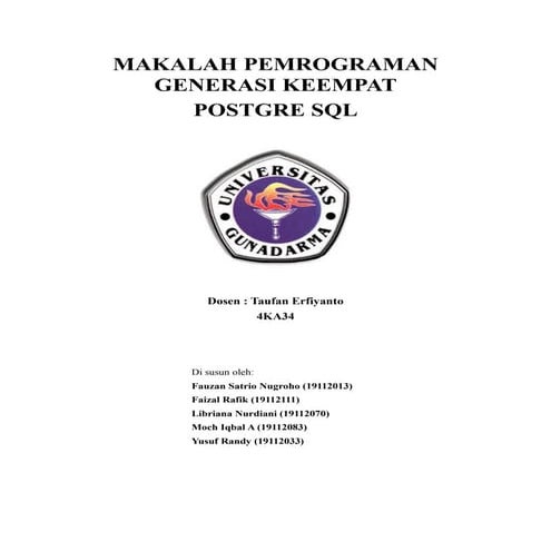 Makalah pemrograman generasi keempat postgresql | DOC