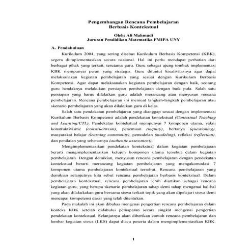 Makalah pengembangan rpp berbasis kontekstual 0 | PDF
