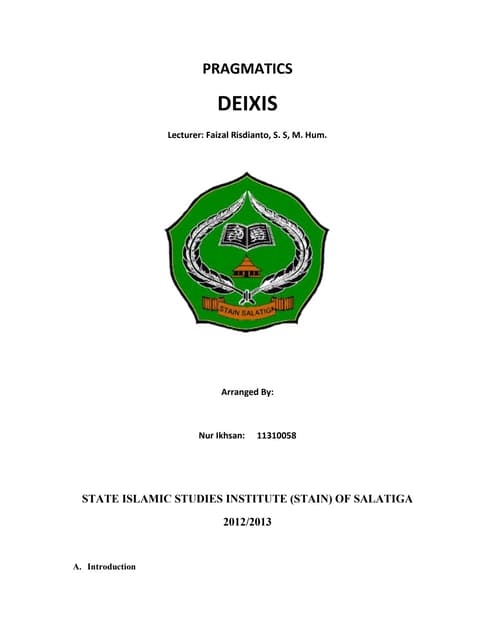 Pragmatics: Deixis And Distance By Dr.Shadia.Pptx