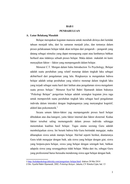 Makalah faktor faktor yang mempengaruhi belajar (kelompok 10) | DOCX