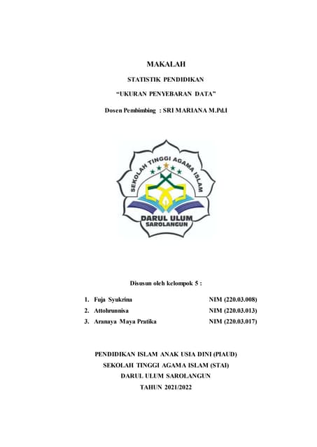 STATISTIKA - 4: Ukuran Pemusatan Data: Range, Variansi, dan Standar ...