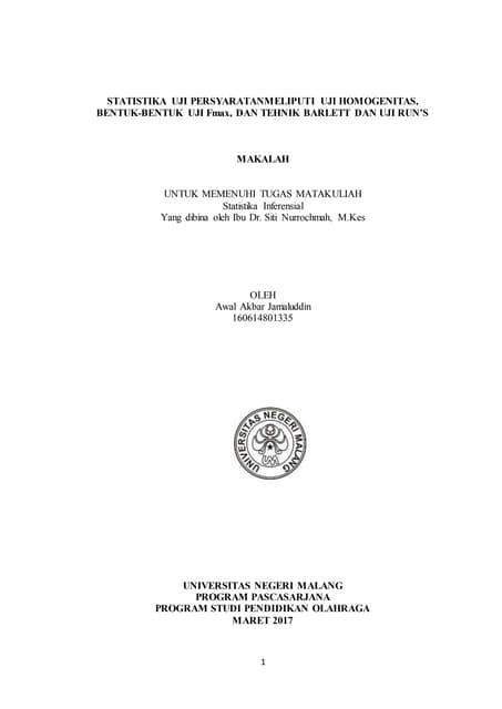 Statistika Uji Homogenitas (Uji Fmax, Uji Barlett, dan Uji Runs) | DOCX Statistika Uji Homogenitas (Uji Fmax, Uji Barlett, dan Uji Runs) | DOCX