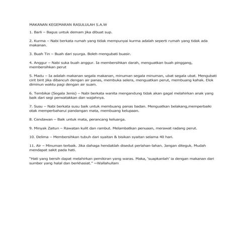 Makanan kegemaran rasululah | DOCX