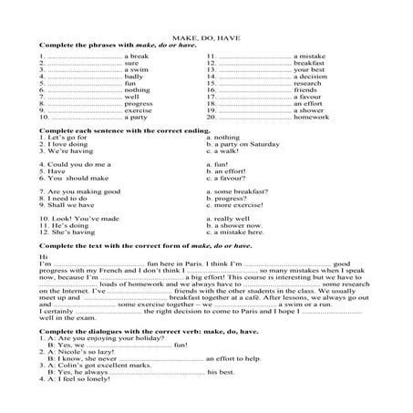 MAKE, DO, HAVE | DOCX