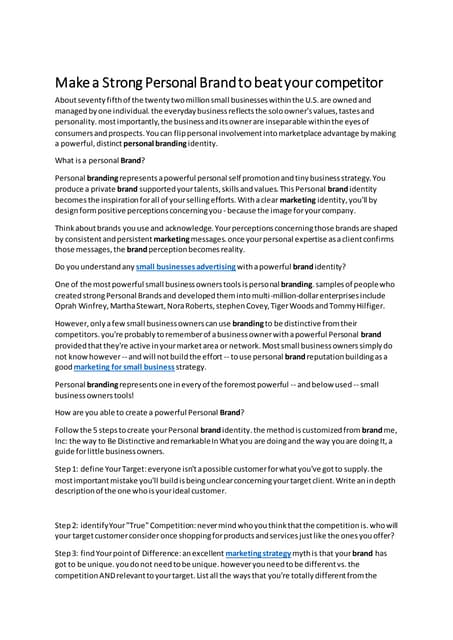 Create personal brand to beat your competitor | PDF