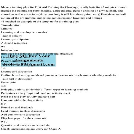 Make a training plan for First Aid Training for Choking (usually las.pdf