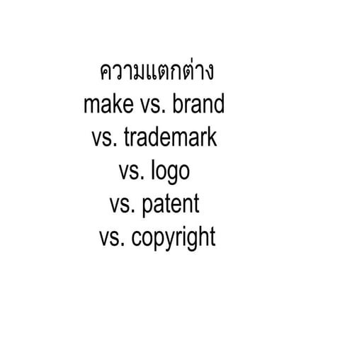ความแตกต่าง make vs. brand vs. trademark vs. logo vs. patent vs ...