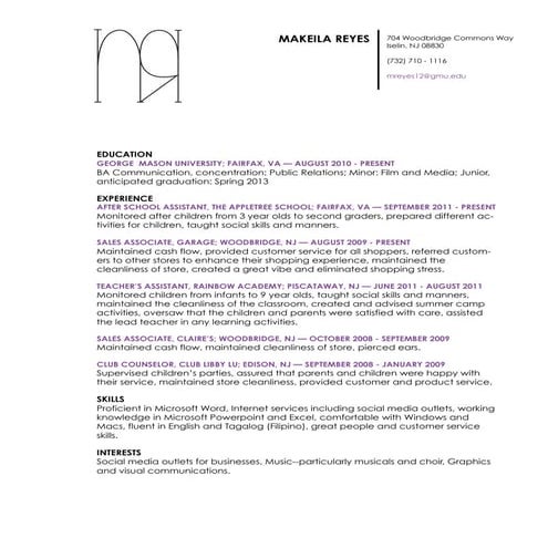 Makeila's Resume 2012 | PDF