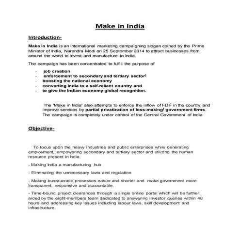 Class 12 Economics Project - Make In India | PPTX