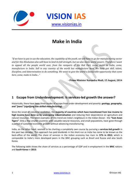 Make in india - The Way Ahead Class 12 Economics Project | PDF ...