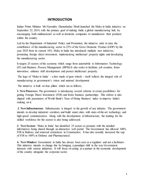 Make in india - The Way Ahead Class 12 Economics Project | PDF ...