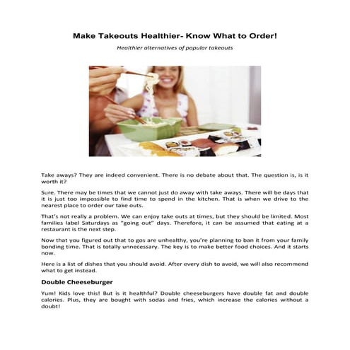 Make takeouts healthier | PDF | Healthy Cooking and Eating | Food & Drink