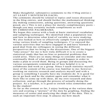 Make thoughtful, substantive comments to the 4 blog entries (AT LE.docx