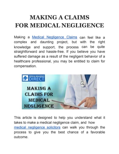 Medical Negligence Claims - Medical Negligence | PDF Medical Negligence Claims - Medical Negligence | PDF