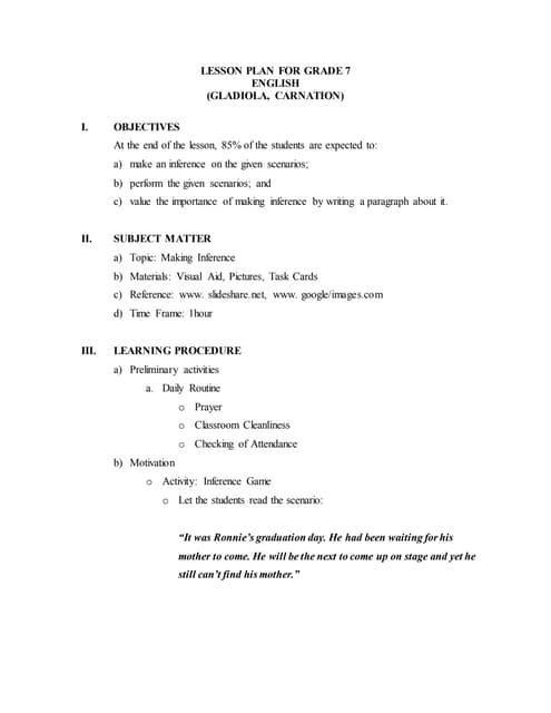 Semi detailed lesson plan for sentence structure | DOCX