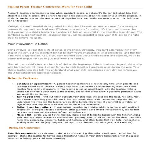 Making parent teacher conference a success | DOCX