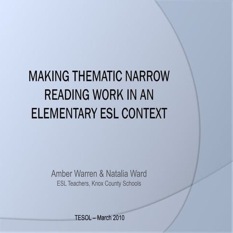 Making Thematic Narrow Reading Work in an Elementary ESL Context | PDF
