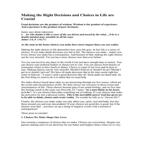Making the Right Decisions and Choices in Life are Crucial | DOC