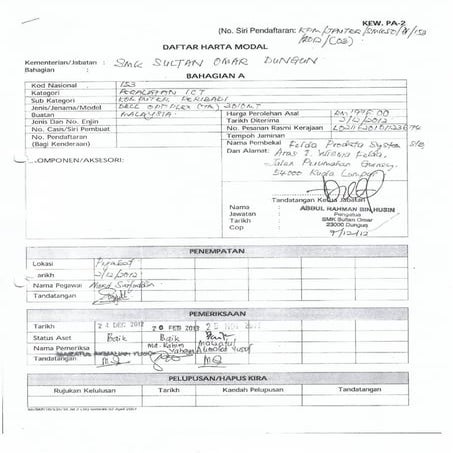 Harta Modal (KEW.PA-2) Peralatan ICT Makmal ICT SMKSO | PDF