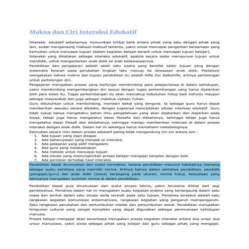 Makna dan ciri interaksi edukatif | DOCX