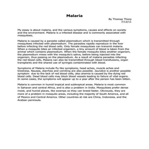 Malariaessay 1 copy | PDF