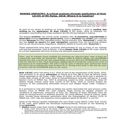 MINING INDUSTRY: A critical analysis through application of Rule 12(10 ...