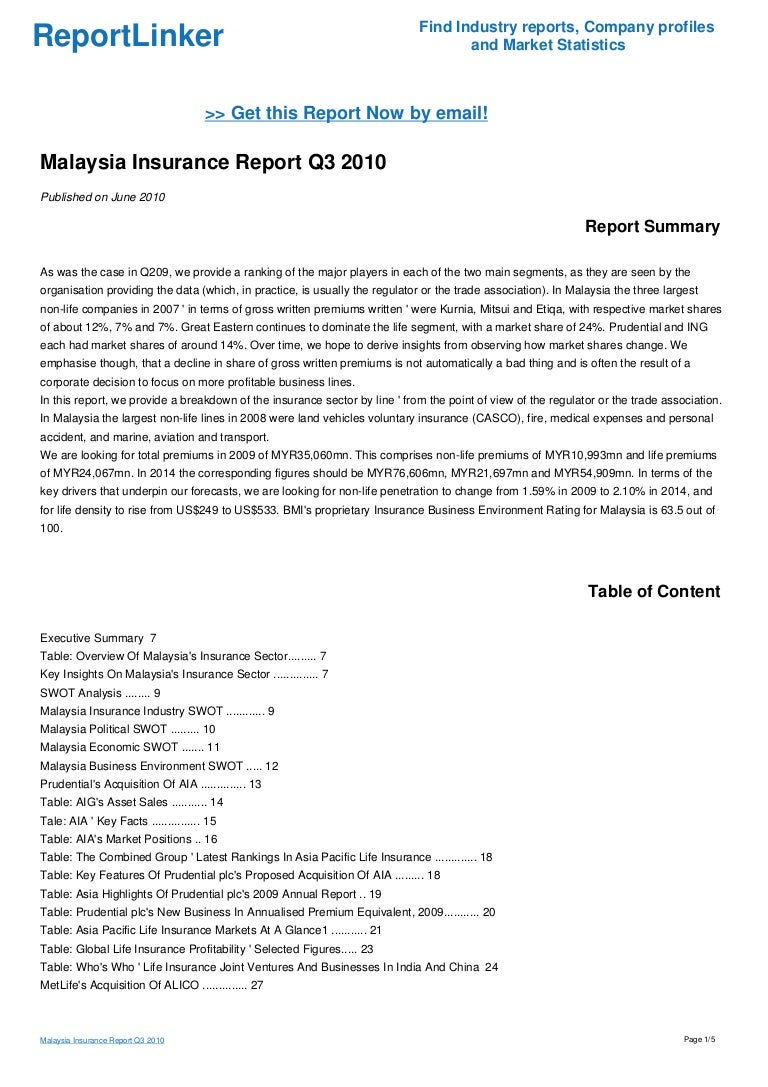 Malaysia Insurance Report Q3 2010