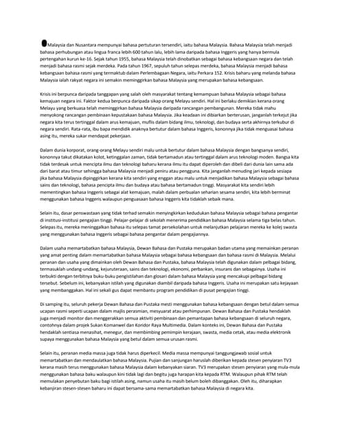 Skrip pidato 'memartabatkan bahasa melayu' | DOCX