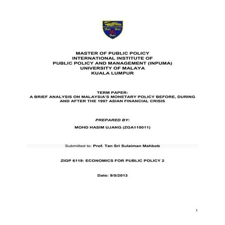 Malaysian monetary policy term paper | PDF