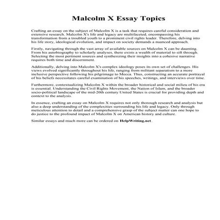 Malcolm X Autobiography Essay. University of Maine at Fort Kent | PDF