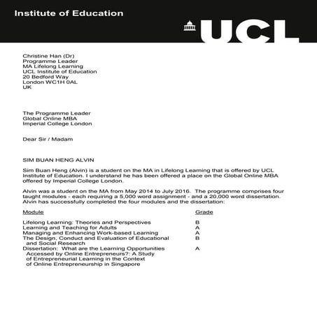 Letter from UCL Institute of Education | PDF