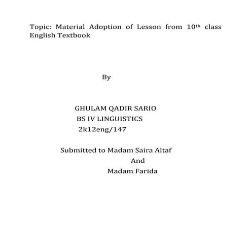 Material Adoption of Lesson from 10th class English Textbook | PDF
