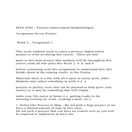MAN 4584 – Process Improvement Methodologies Assignment .docx