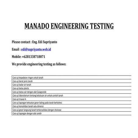 Manado engineering testing | PPT