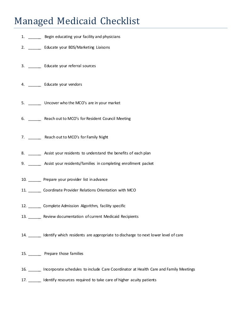 Managed medicaid checklist