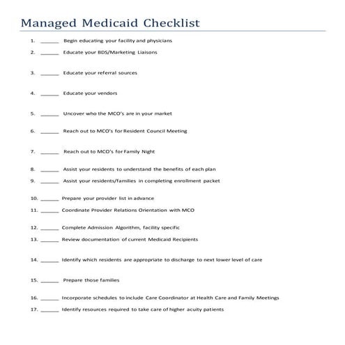 Managed medicaid checklist | PDF