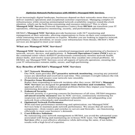 Optimize Network Performance with HEX64's Managed NOC Services | DOCX | Computer Networking ...