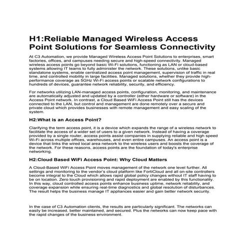 Reliable Managed Wireless Access Point Solutions for Seamless ...